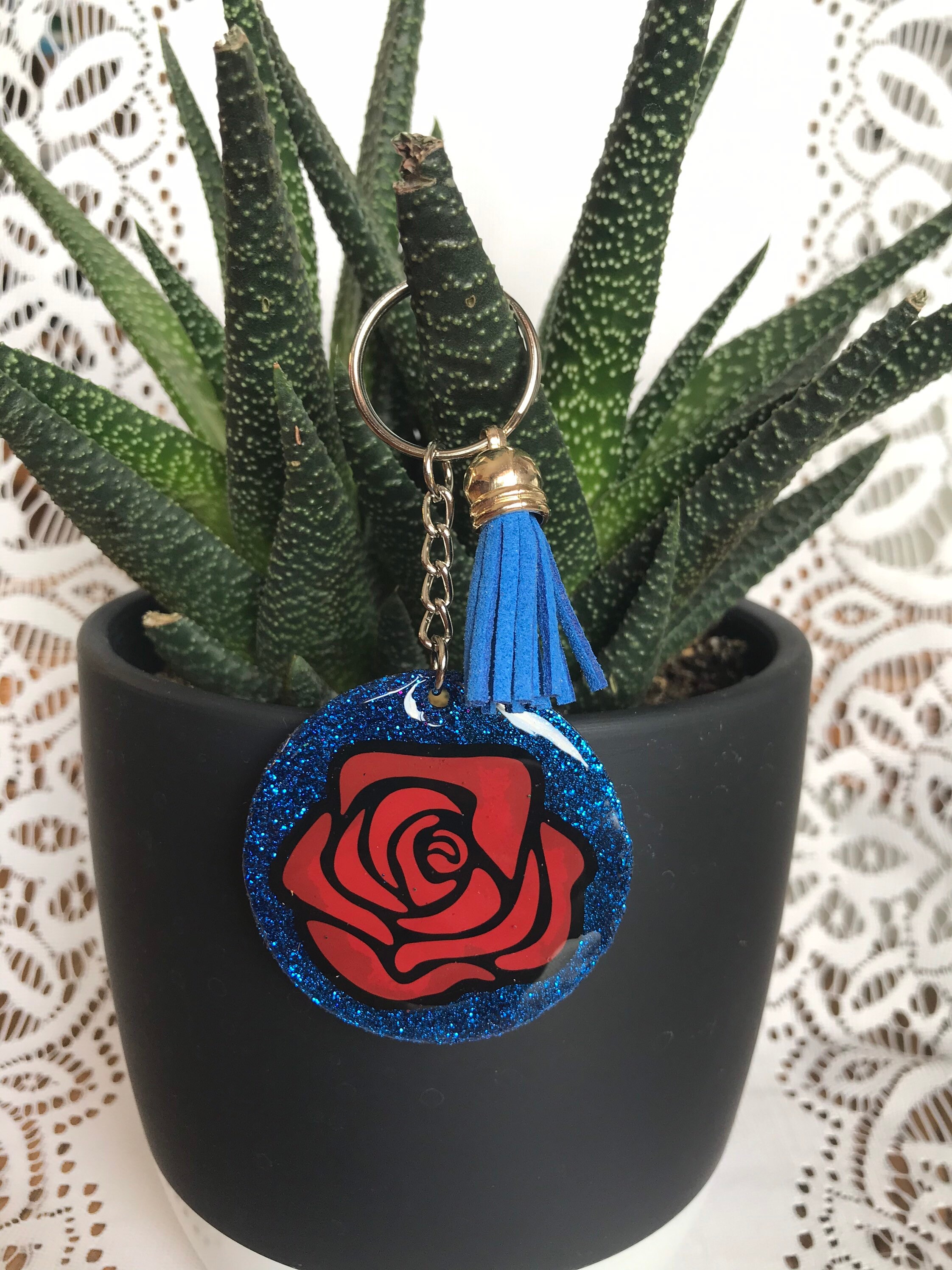 Rose Keychain Glitter Keychain Keychain Rose Glitter - Etsy UK