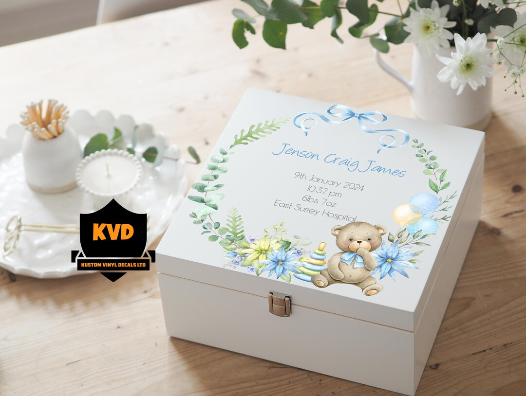 Luxury Teddy Baby Keepsake Box, Personalised Wood Baby Keepsake Box ...