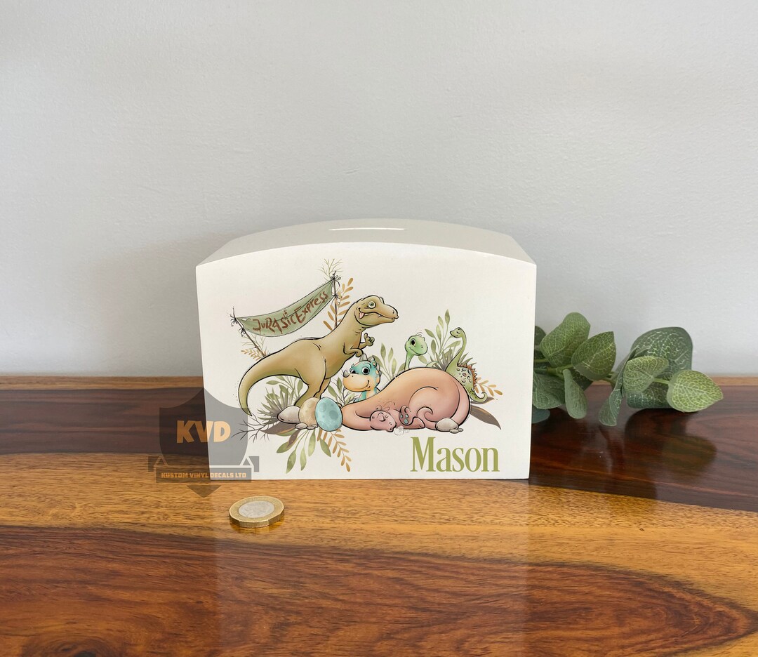 Personalized Dinosaur Money Box: Solid Wood Baby Piggy Bank - Etsy