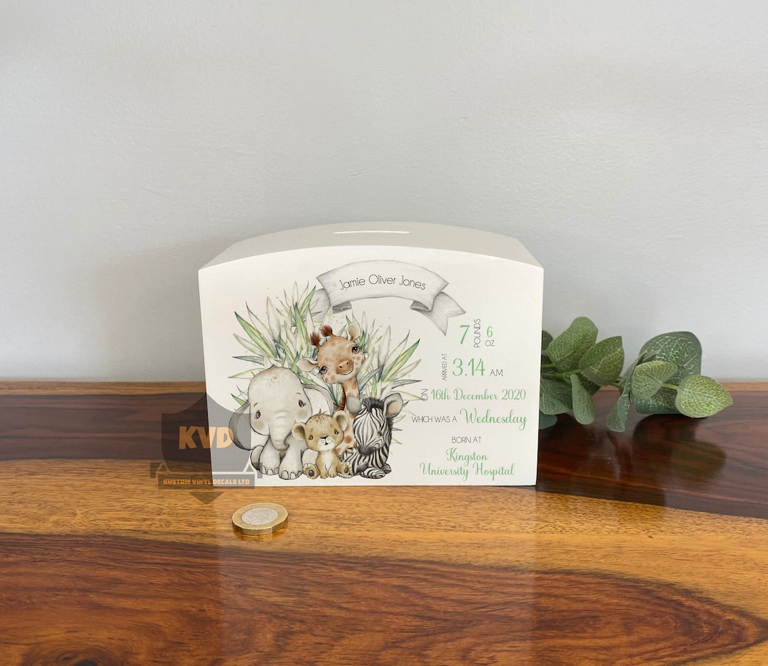 Personalized Safari Animals Money Box: Solid Wood Baby Keepsake - Etsy