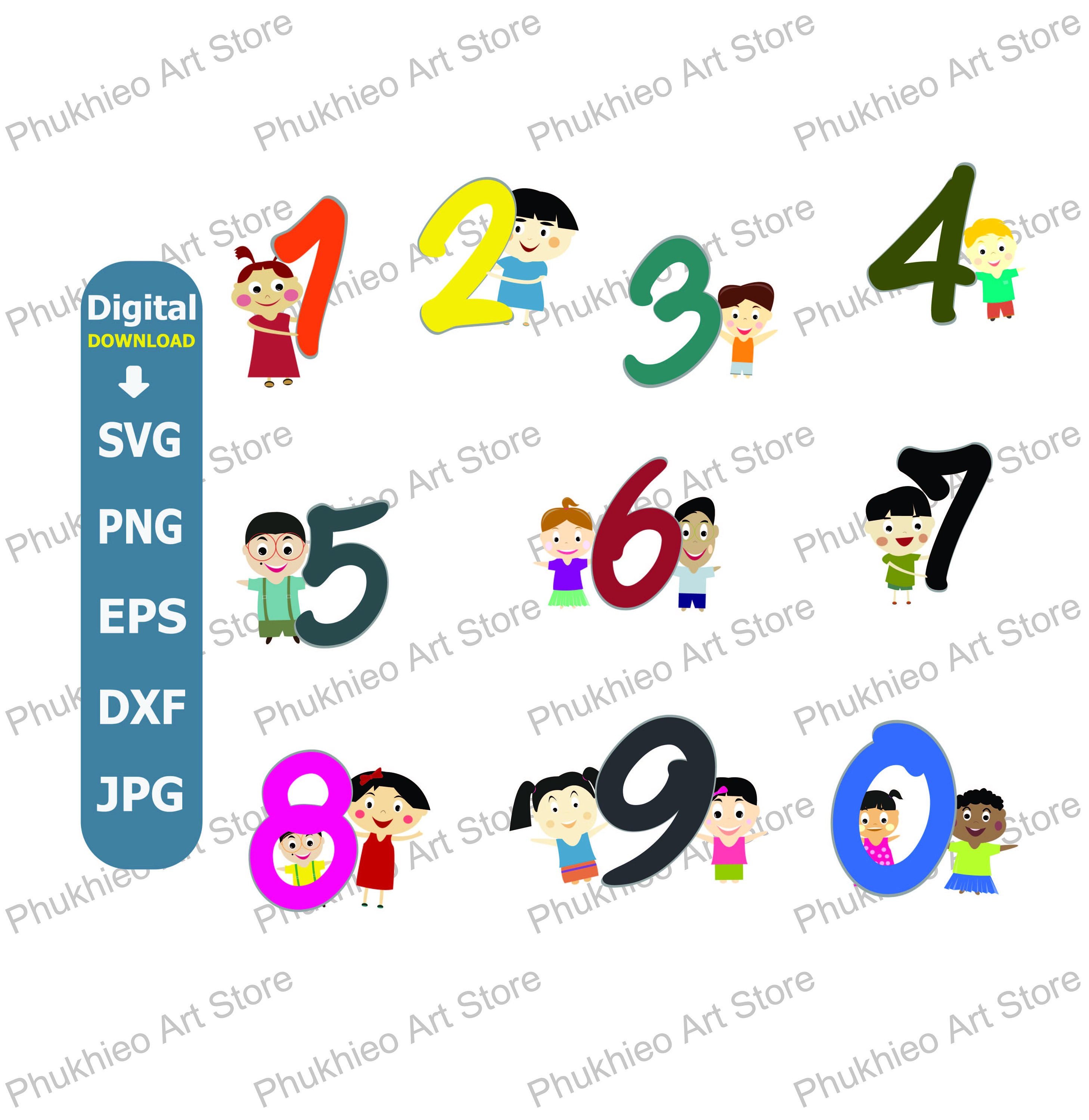 Cartoon children holding numbers Svg Jpg Eps10 Dxf Png | Etsy