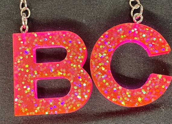Hot Pink Glitter Resin Letter Keychain Hot Pink Glitter | Etsy