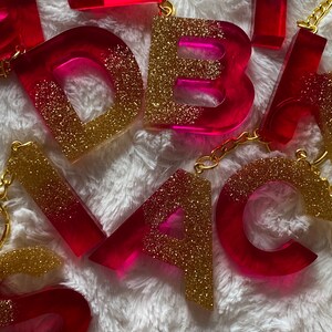 Maroon and Gold Glitter Resin Letter Keychain Red and Gold Glitter ...