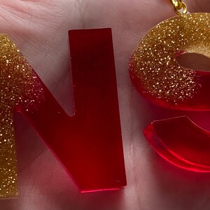 Maroon and Gold Glitter Resin Letter Keychain Red and Gold Glitter ...