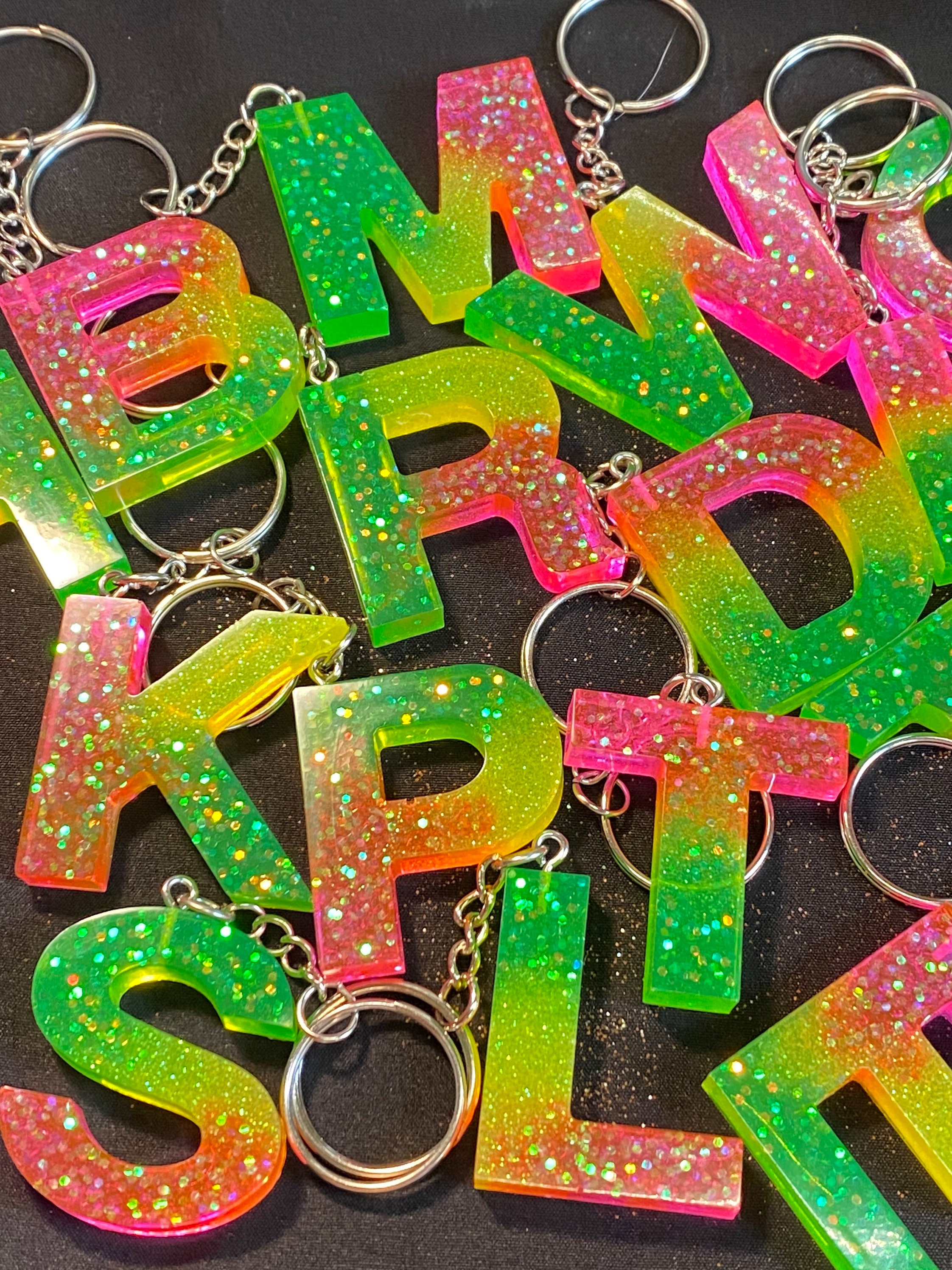 Neon Resin Letter Keychain Neon Resin Initial Keychain - Etsy