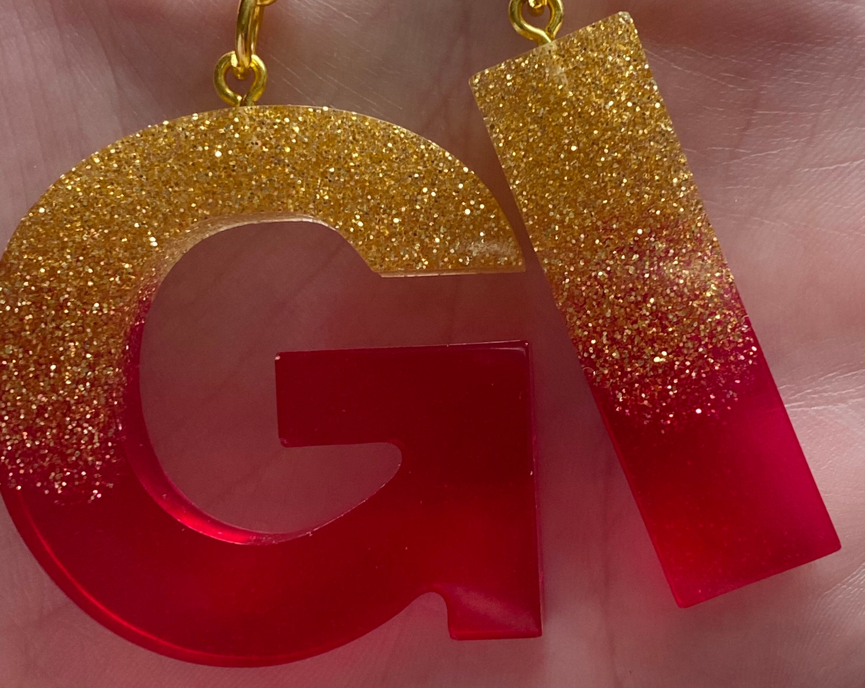 Maroon and Gold Glitter Resin Letter Keychain Red and Gold - Etsy