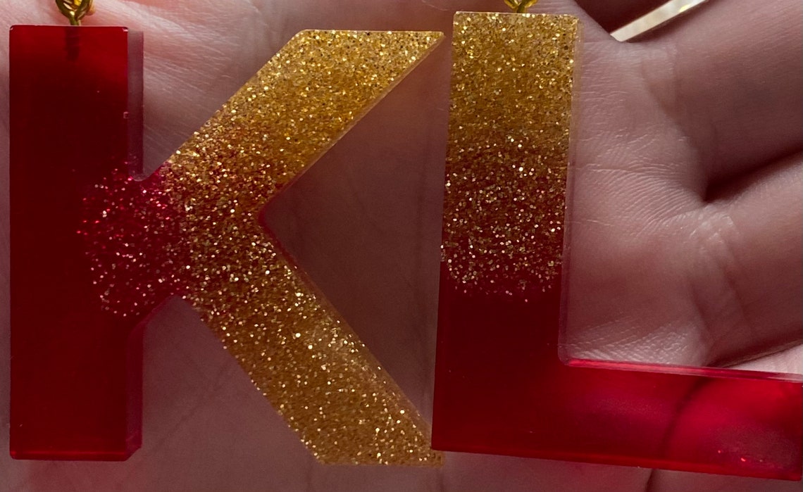 Maroon and Gold Glitter Resin Letter Keychain Red and Gold | Etsy