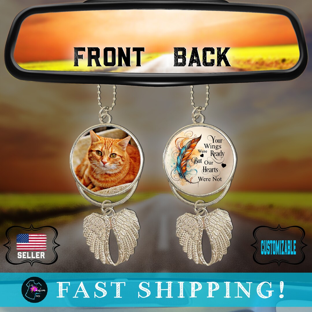 Personalized Cat Memorial Keepsake- Pet Photo Portrait Car Charm- Angel ...