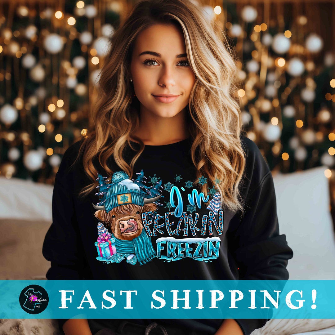 Highlander Cow Sweatshirt- Cute Cow Winter Sweat Shirt- Freakin Freezin ...