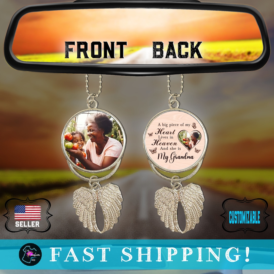 Memorial Gift Car Charm Decor Photo Memory Rear View Mirror Hanging ...