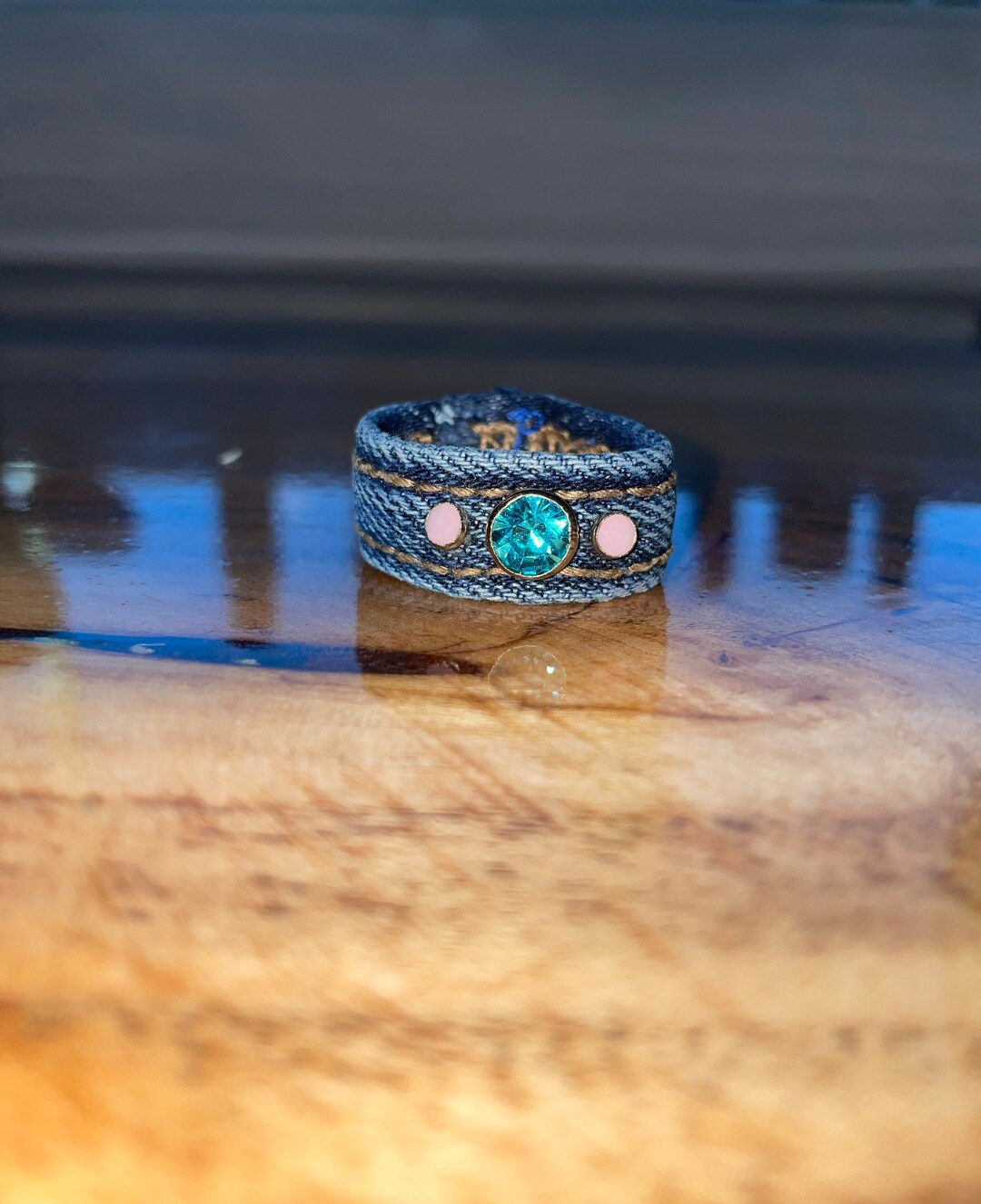 Denim Ring With Multiple Crystals, Blue and Pink - Etsy