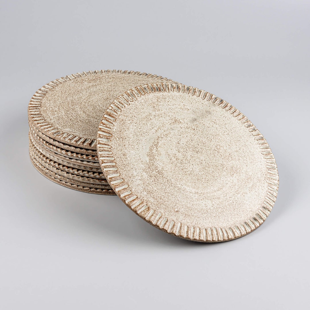 Handmade Dinner Plate Set of Ten, Unique Handcrafted 10 Ceramic Dishes ...
