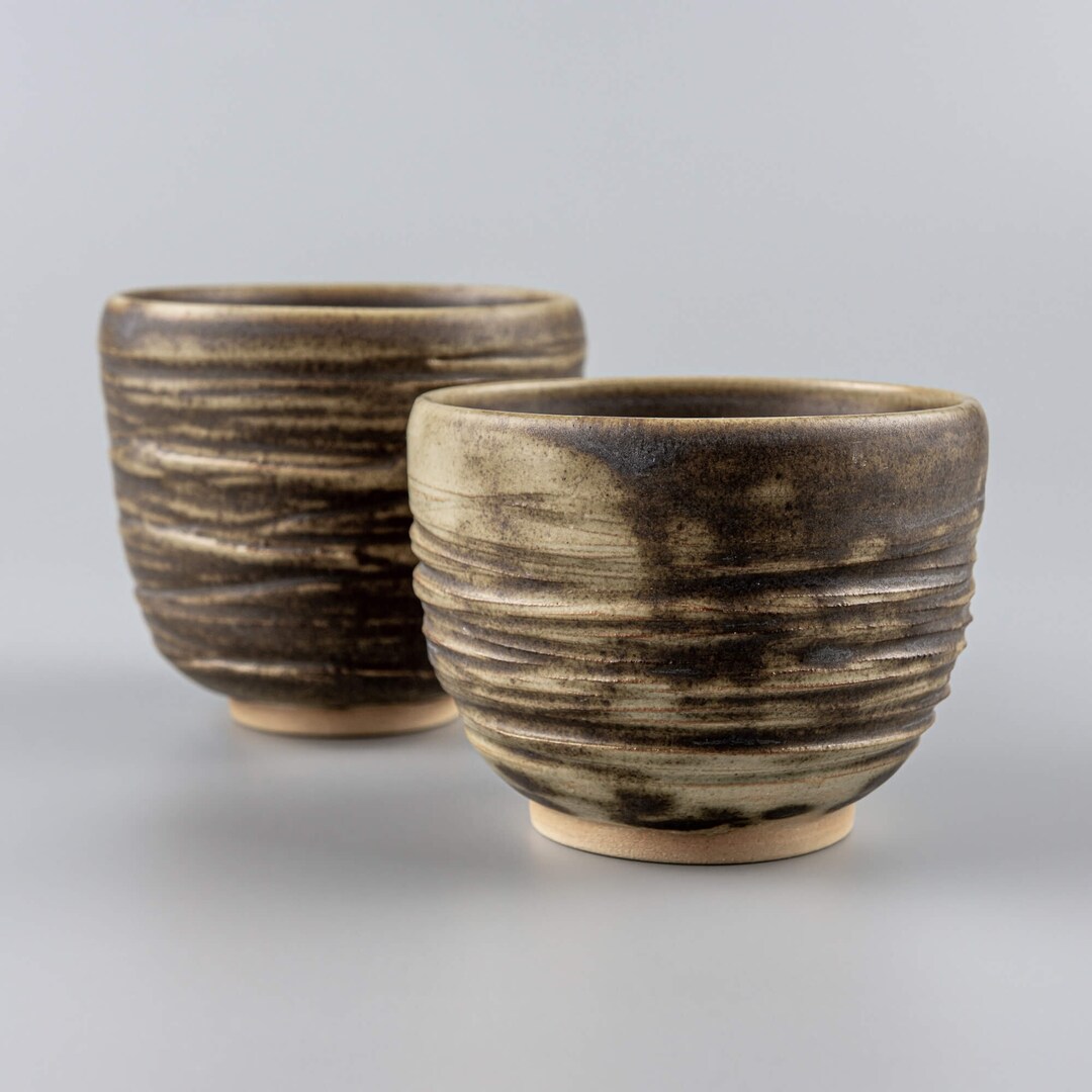 Handmade Ceramic Coffee Cups Set of Two Carved, 2 Unique Handcrafted ...