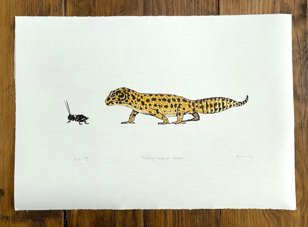Leopard Gecko Lino Cut Print / Lizard Art / Animal Art / Linoprint ...