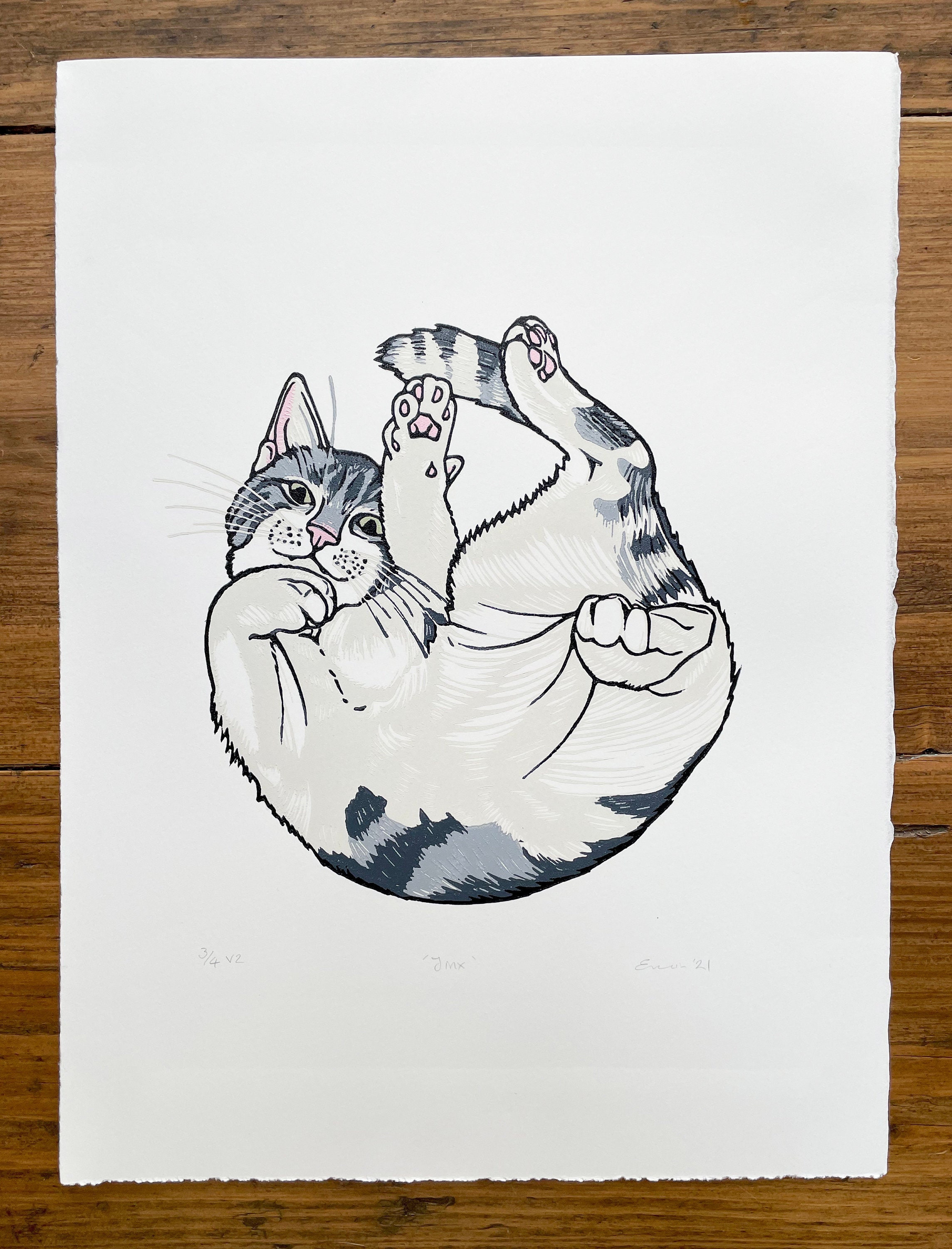 Cat Lino Print / Cute Cat / Cat Print / Cat Lover Gifts / Tabby Cat ...