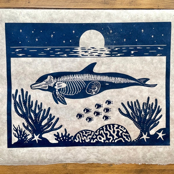 Dolphin Lino Print - Etsy