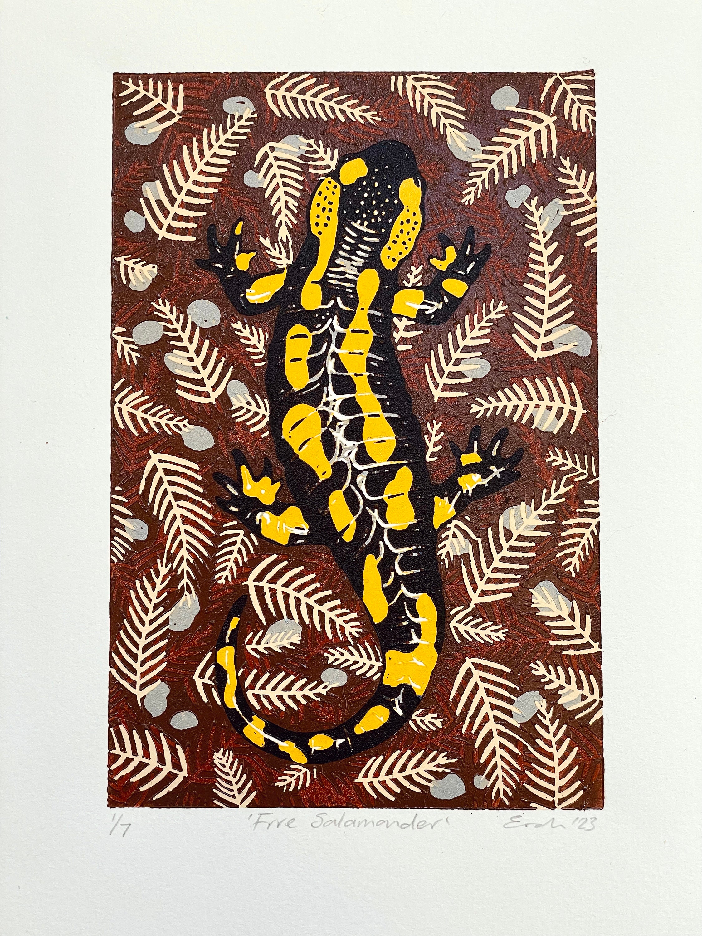 Fire Salamander Linocut Print - Etsy