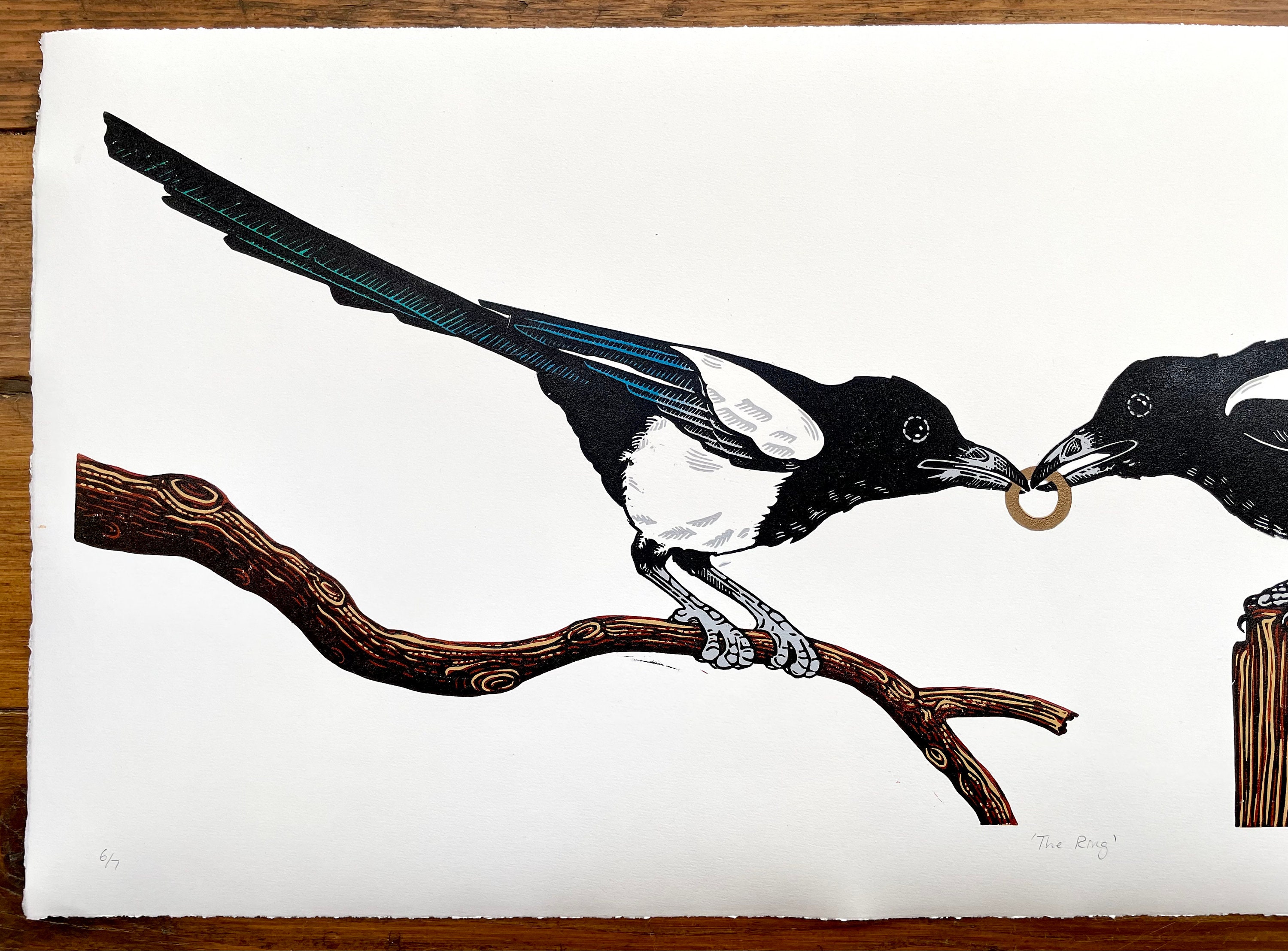 Magpie Linocut Print (colour) - Etsy