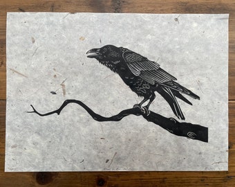 Crow Lino Cut Print 10 X 8 Limited Edition - Etsy UK