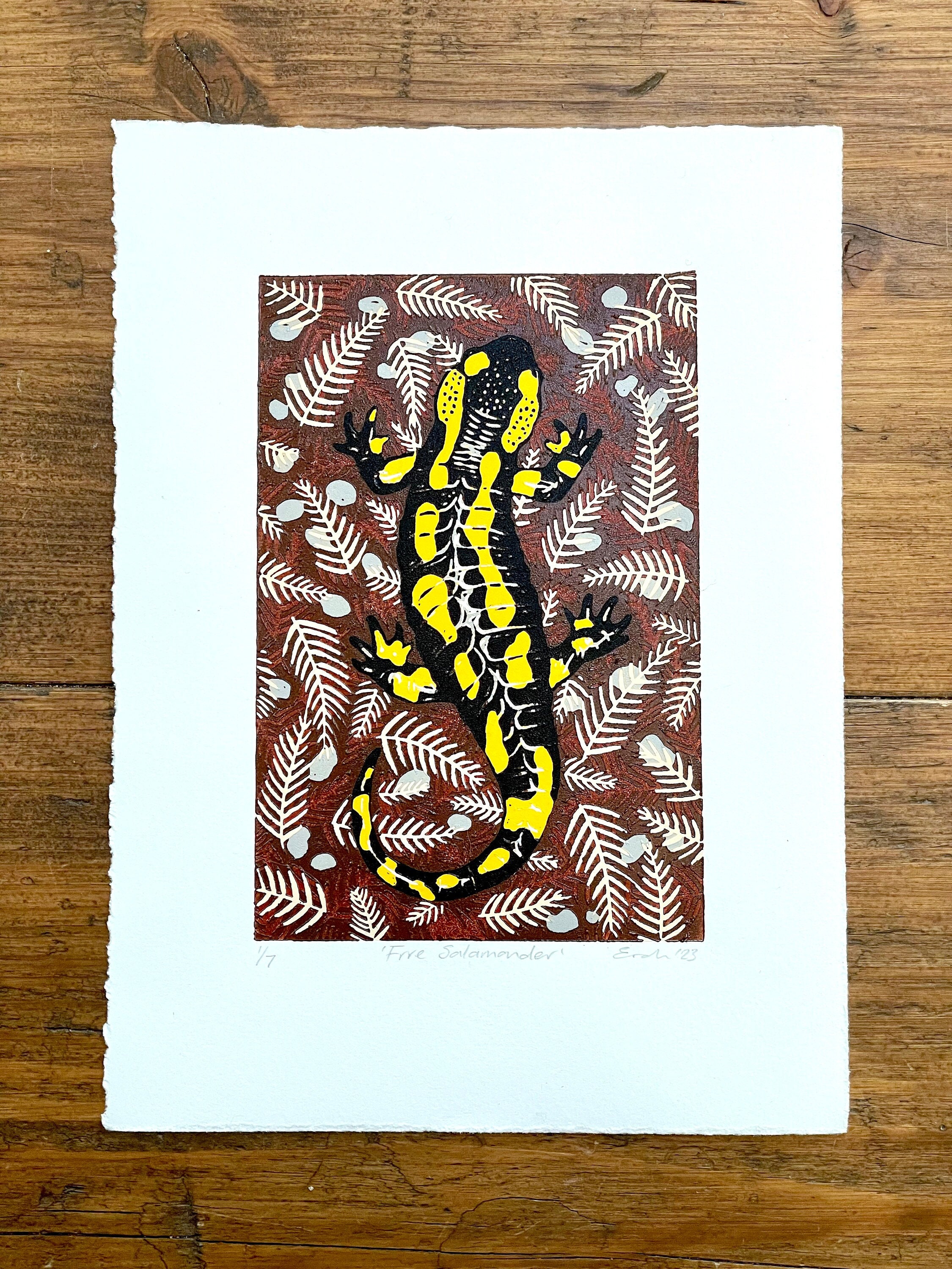 Fire Salamander Linocut Print - Etsy