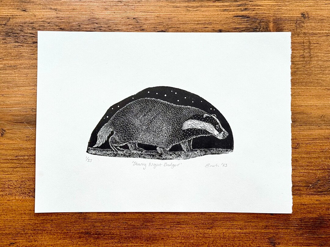 Starry Night Badger Wood Engraving - Etsy