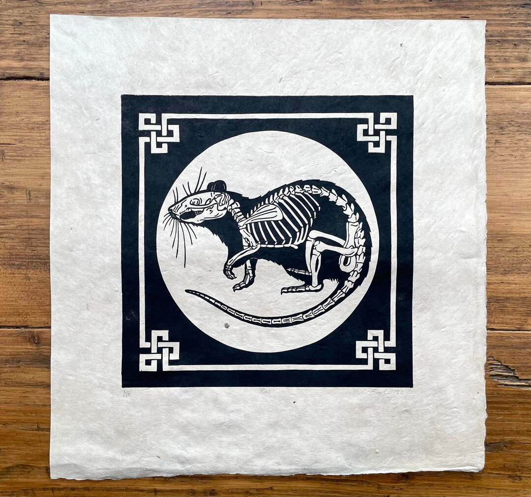 Rat Skeleton Linocut Print - Etsy