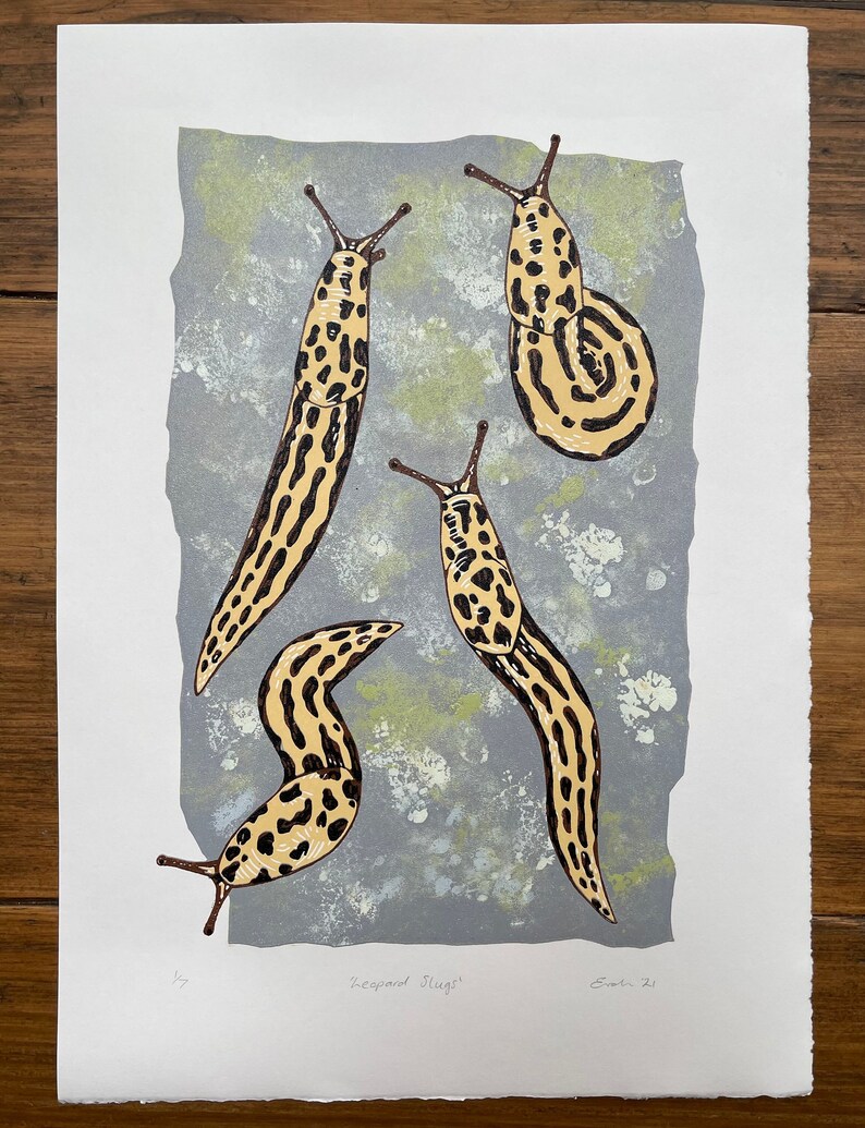 Slug Linocut Print / Leopard Slug/ Creepy Crawlies / Wildlife Art Print ...