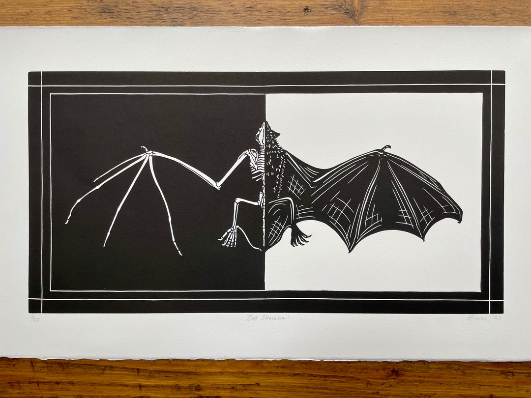 Bat Skeleton Lino Print / Lino Cut / - Etsy