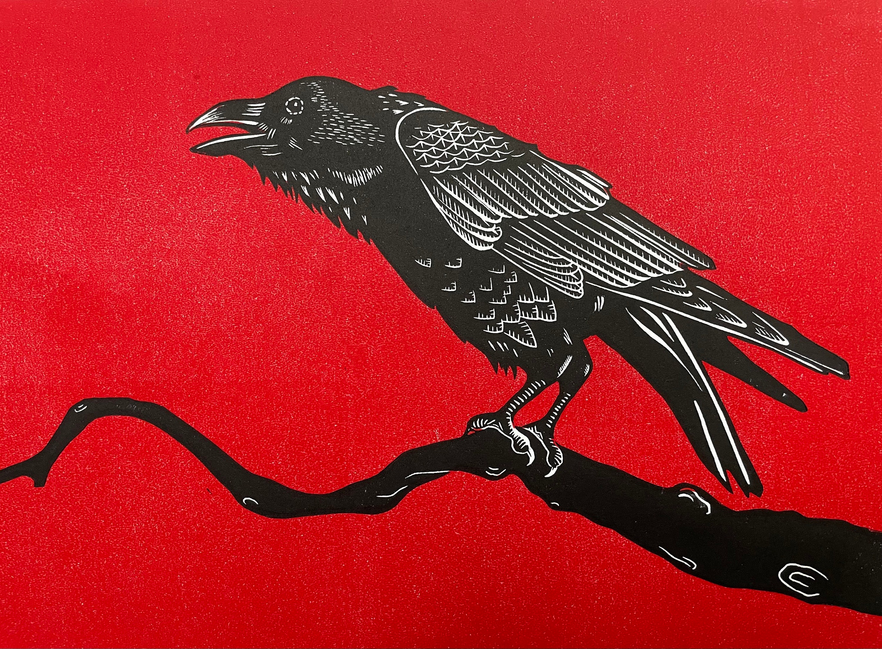 Crow Lino Cut Print - Etsy UK