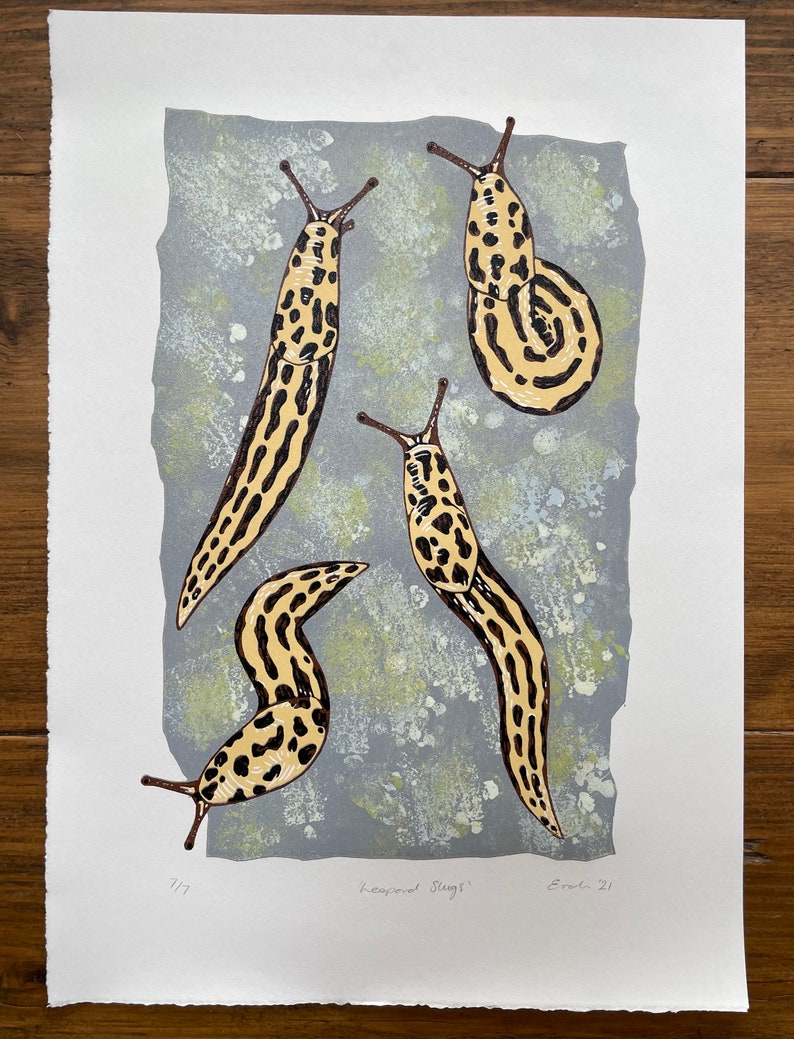 Slug Linocut print / Leopard Slug/ creepy crawlies / wildlife | Etsy