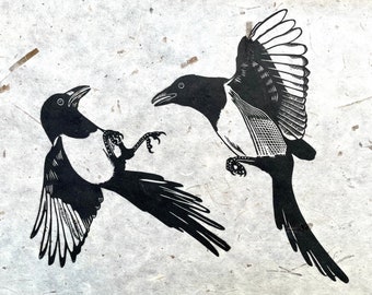 Magpie Linocut Print - Etsy UK