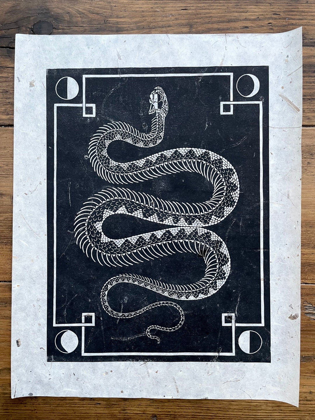 Snake Skeleton Lino Print - Etsy