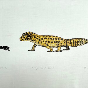 Leopard Gecko Lino Cut Print / Lizard Art / Animal Art / Linoprint ...
