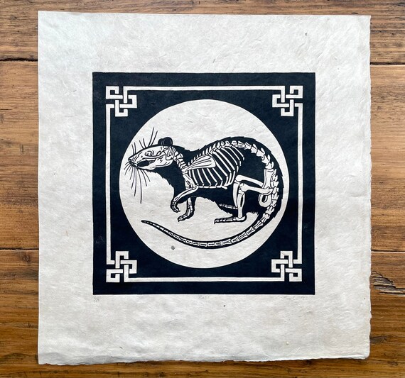Rat Skeleton Linocut Print - Etsy
