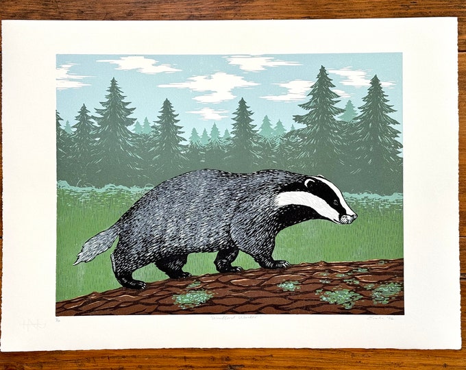 Badger Lino Print - Etsy Canada