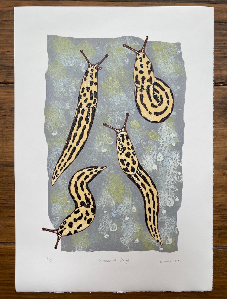Slug Linocut Print / Leopard Slug/ Creepy Crawlies / Wildlife Art Print ...