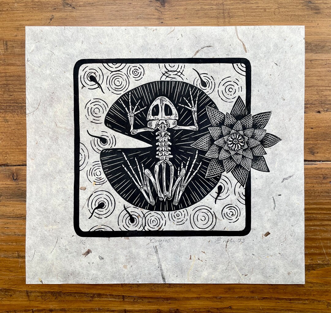 Frog Skeleton Linocut Print - Etsy