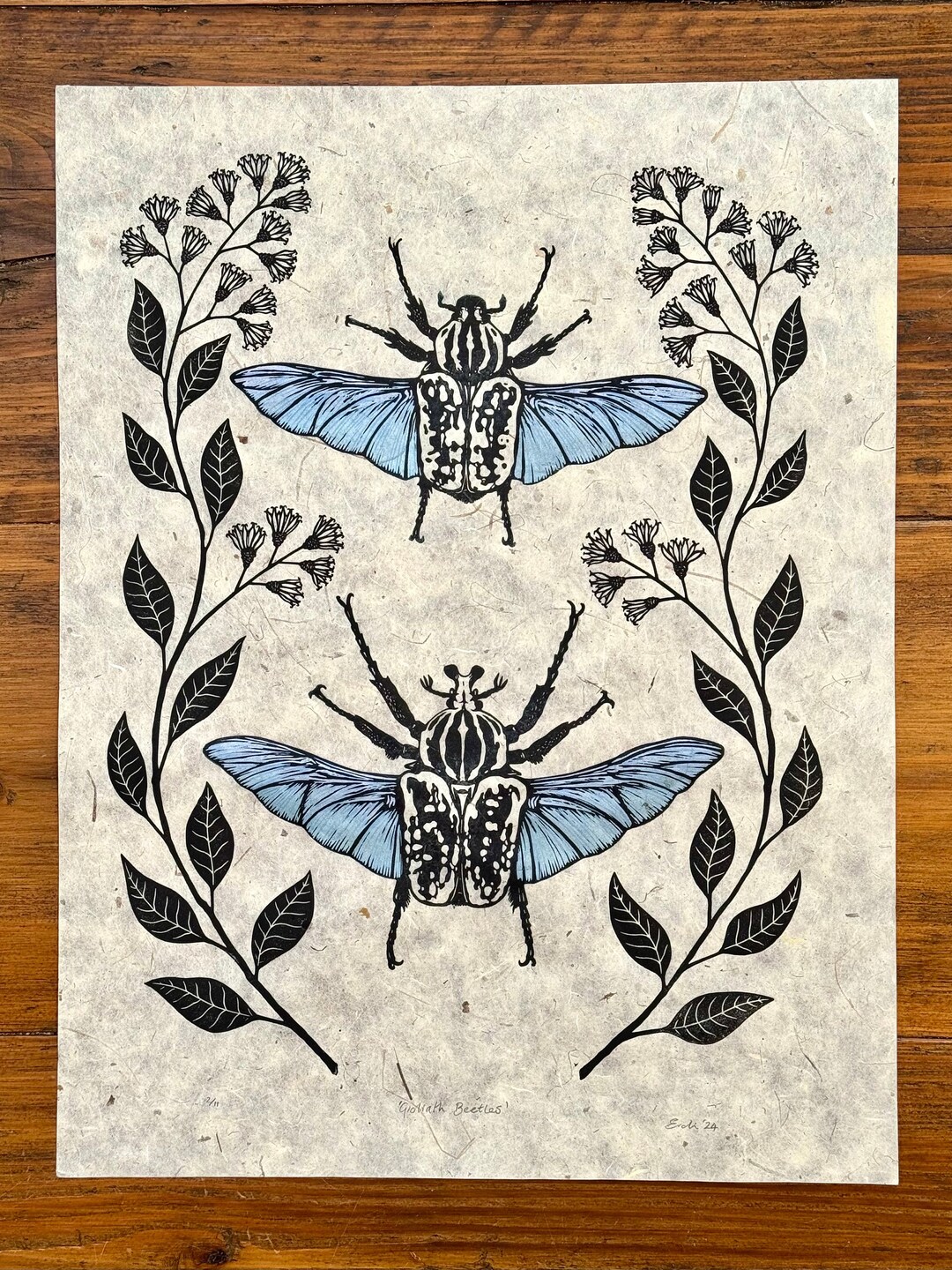 Goliath Beetle Linocut Print - Natural - Etsy
