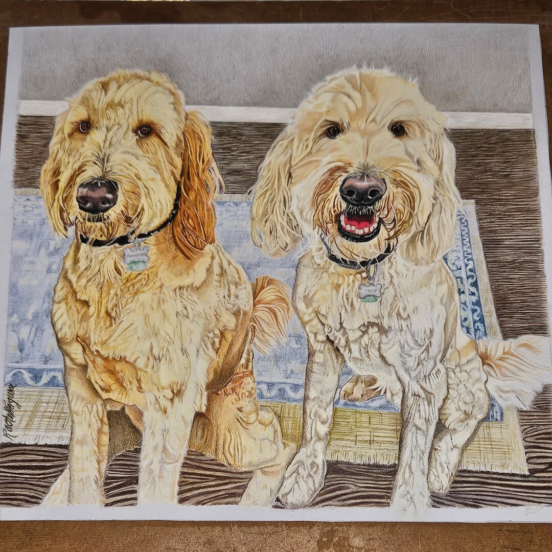 Golden Doodle Art - Dog Portrait Art - Custom Pet Portrait - Colored ...