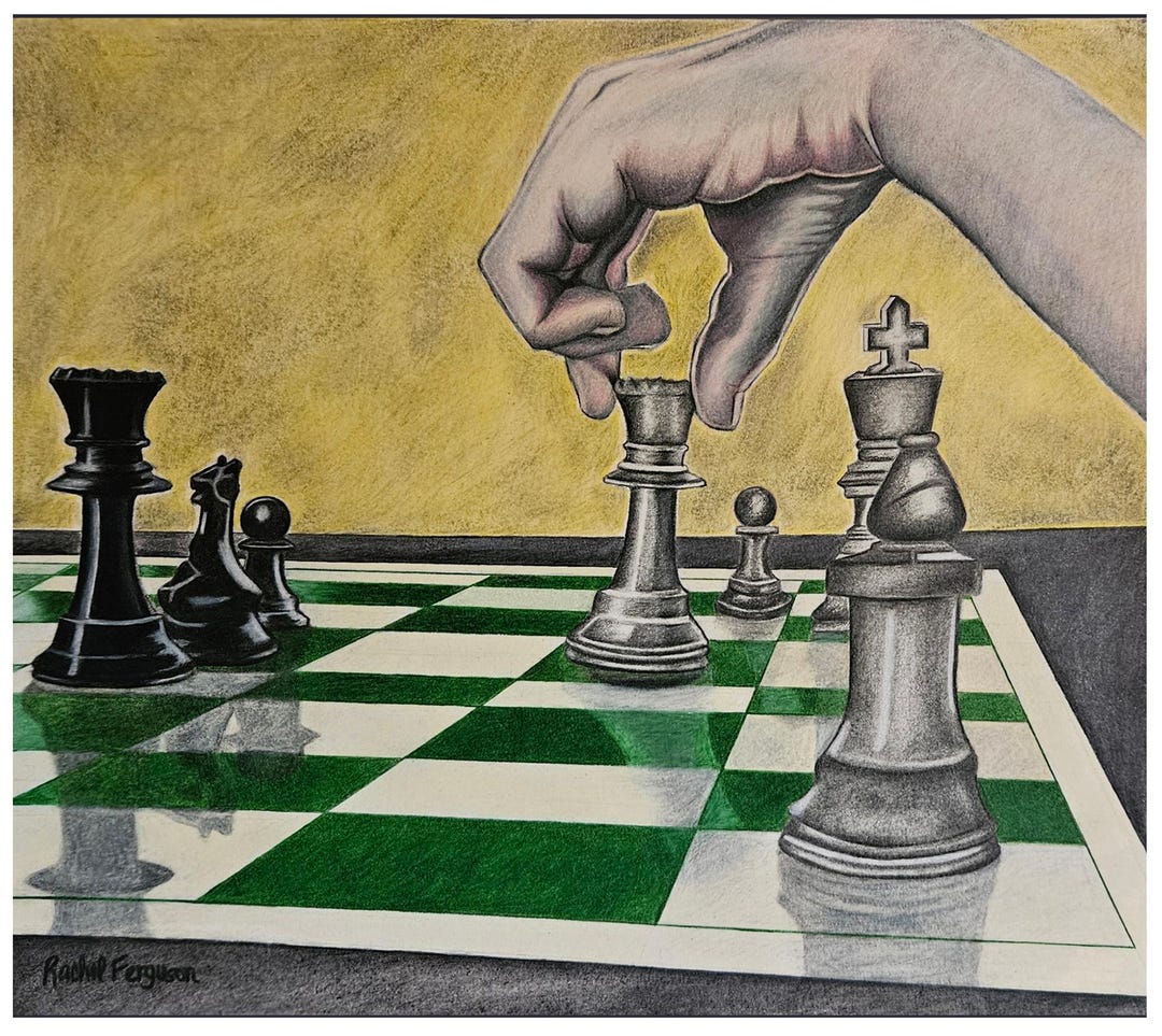 Chess Drawing Print: "the Quiet Thinker" Colored Pencil Art - Etsy