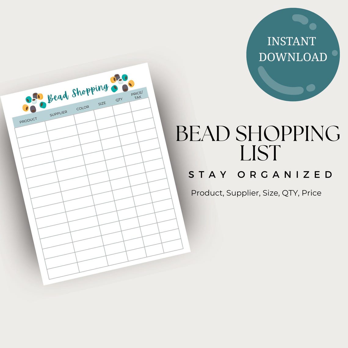 Bead Shopping List Printable Jewelry Making Organizer Track Beads ...
