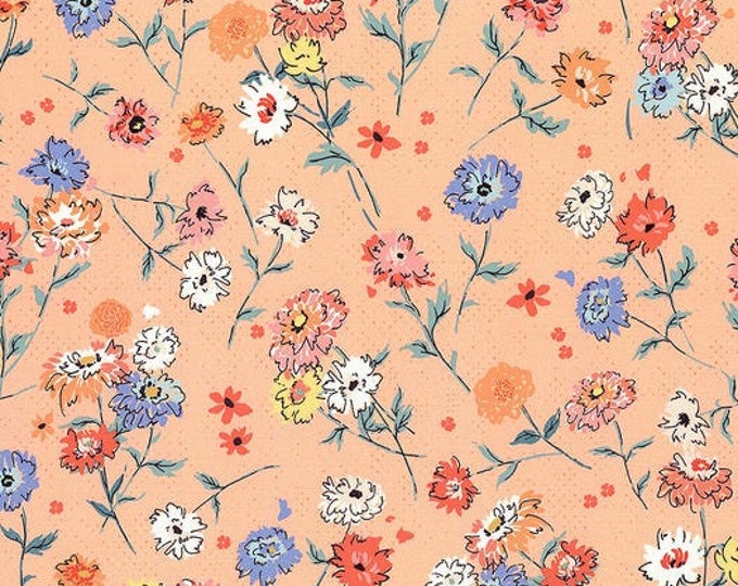 Lady Bird, Cantaloupe Full Bloom, Colorful Floral, Fabric by the HALF ...