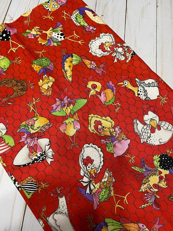Red Coopers Red Multi Color Chicken Fabric 44 X - Etsy