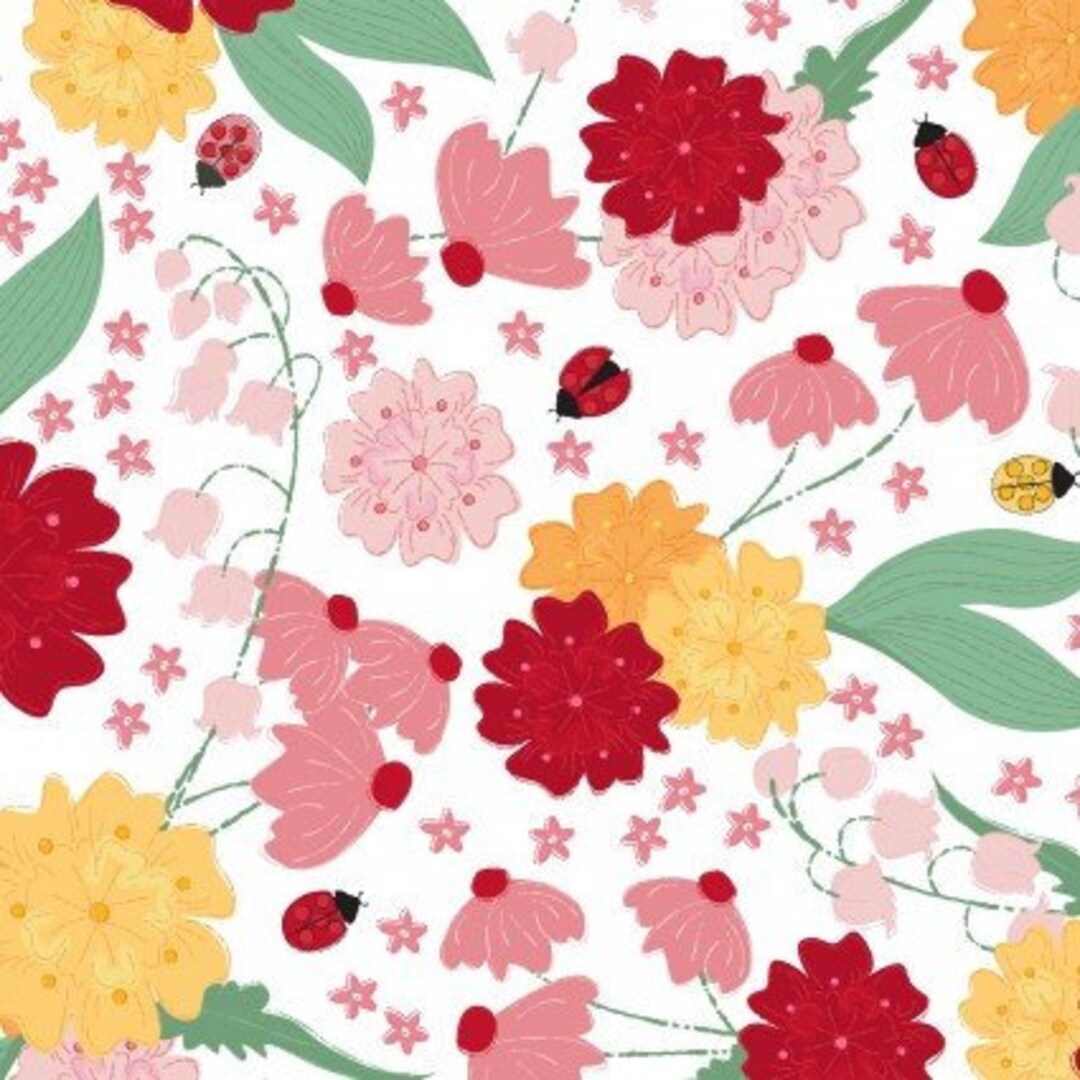 Lady Bug Mania Floral Fabric by the HALF Yard, Clothworks Fabric - Etsy