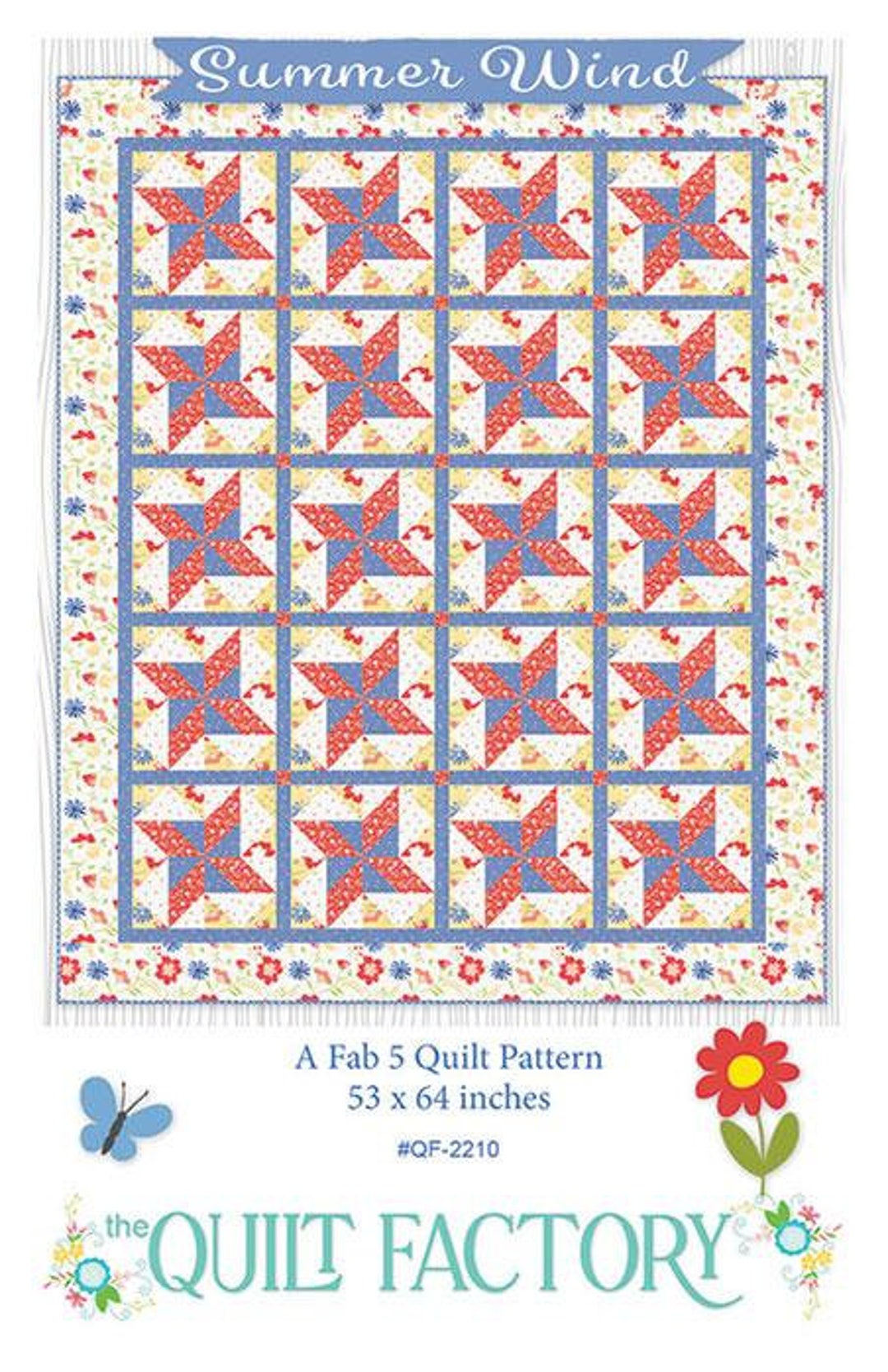 Summer Wind Quilt PATTERN, Fab 5 Quilt Pattern, Use 5 Yards to Create a ...