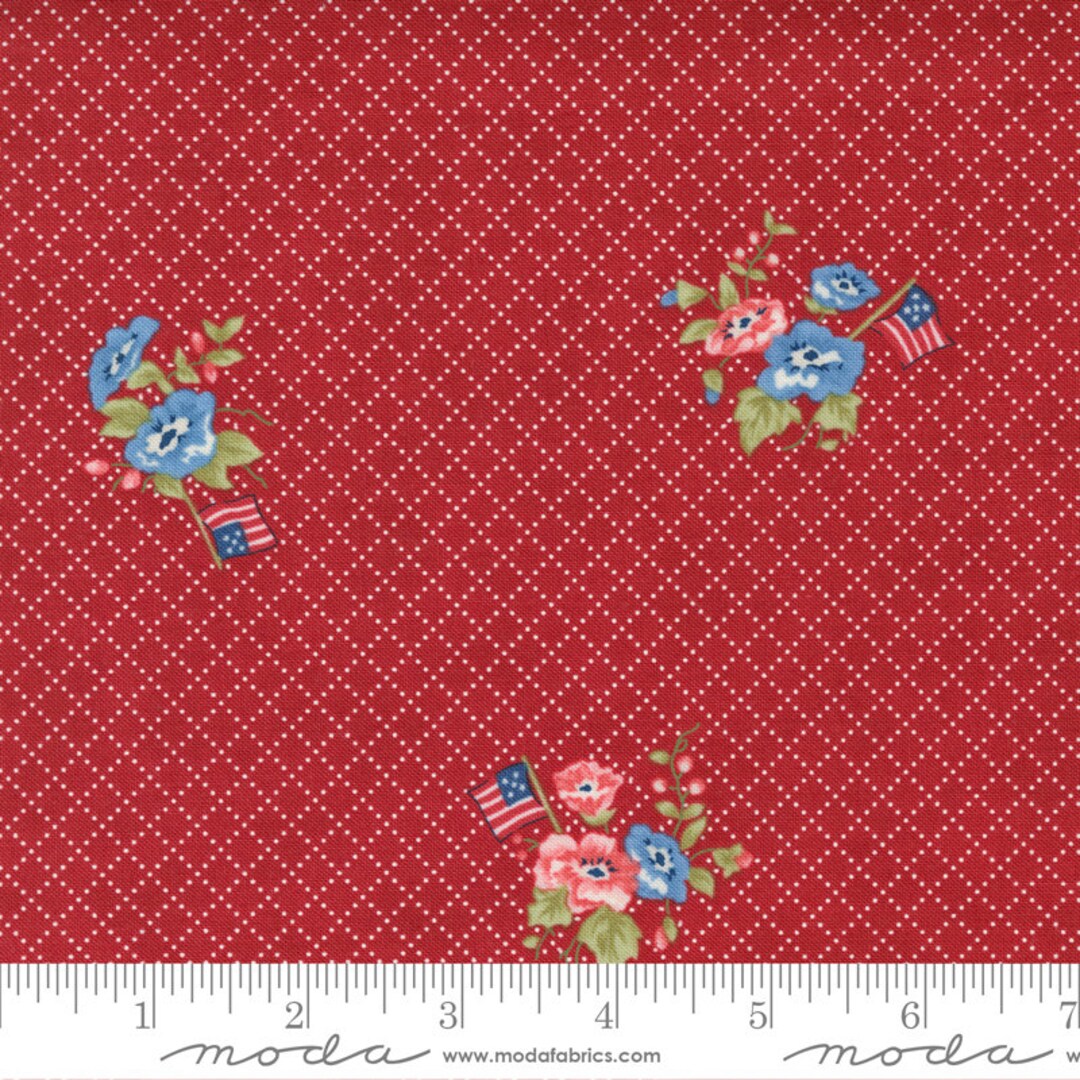 Belle Isle, Patriotic, Red, Flower, Flag Fabric Priced by the HALF Yard ...