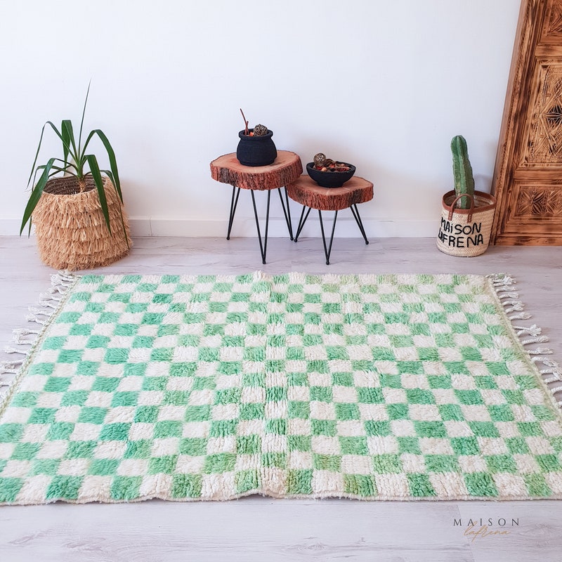 Small Green Checkered Rug - Etsy