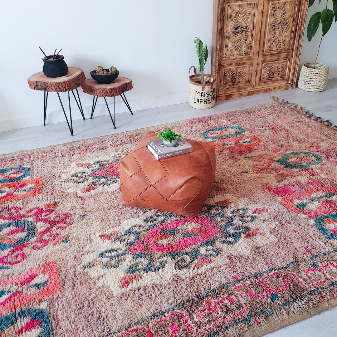 Vintage Pink Moroccan Rug, Authentic Boujaad Rug, 6.4x10.3 FT - Etsy