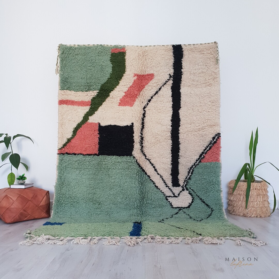 Moroccan Rug, Custom Green Beni Ourain Rug, Berber Carpet, Genuine Wool ...