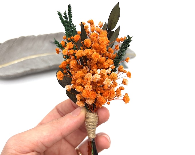 Burnt Orange Boutonniere, Flower Buttonhole, Groomsman Boutonniere ...